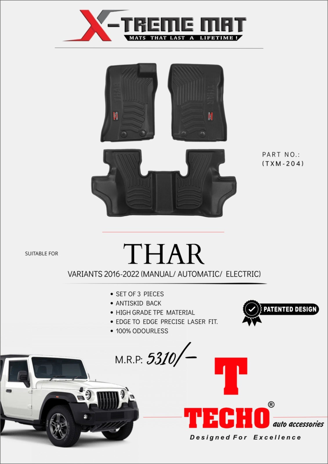 MAHINDRA THAR 2021 ONWARDS , SET OF 3 PCS – Techo
